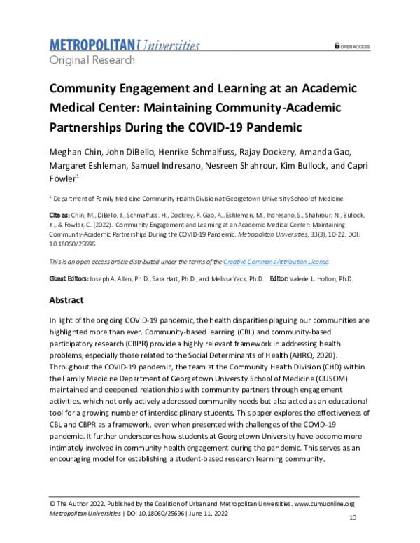 (PDF) Community Engagement and Learning at an Academic Medical Center