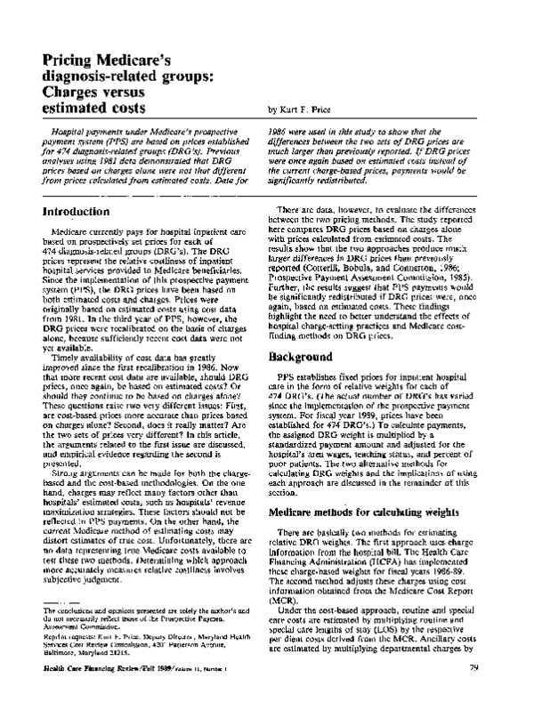 (PDF) Pricing Medicare's diagnosis-related groups: charges versus ...