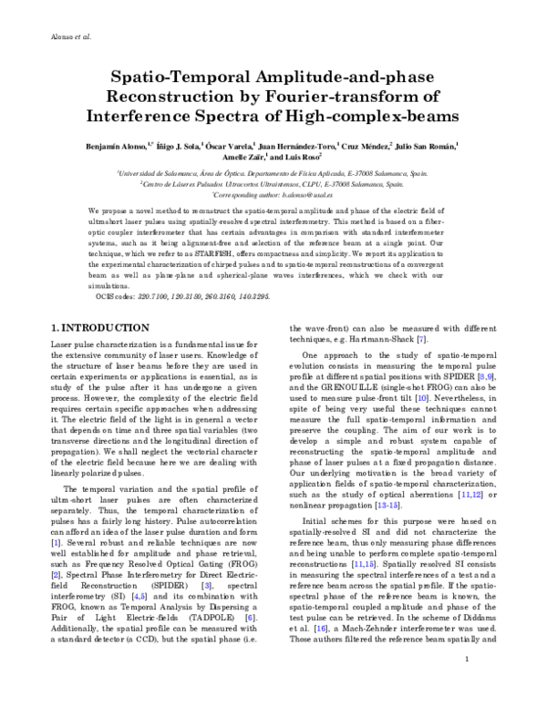 (PDF) Spatiotemporal amplitude-and-phase reconstruction by Fourier-transform of interference ...