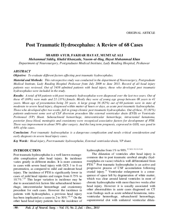 (PDF) Post Traumatic Hydrocephalus: A Review of 68 Cases