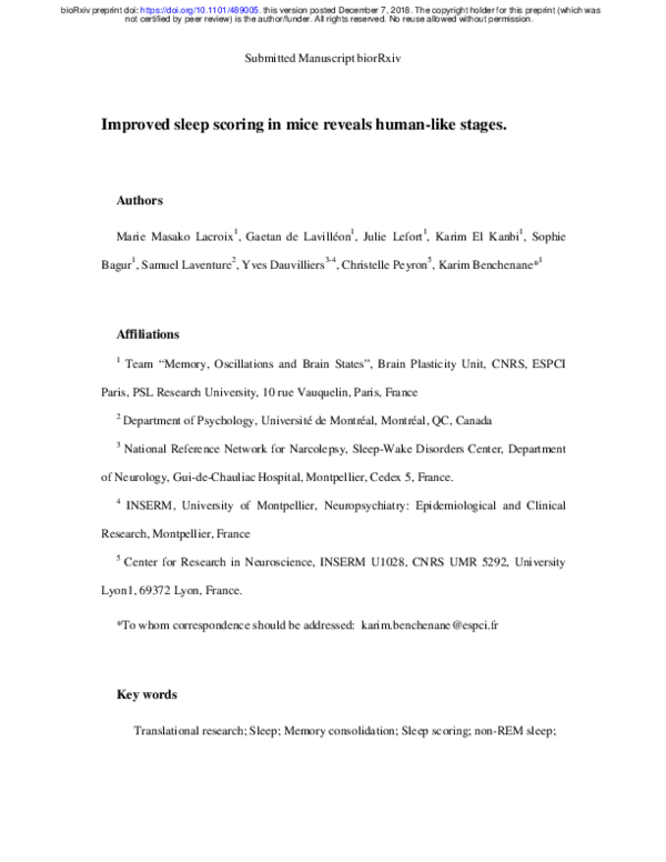 (PDF) Improved sleep scoring in mice reveals human-like stages