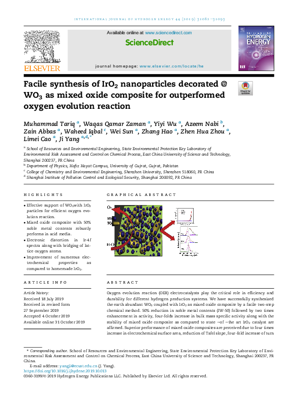 (PDF) Facile synthesis of IrO2 nanoparticles decorated @ WO3 as mixed oxide composite for ...