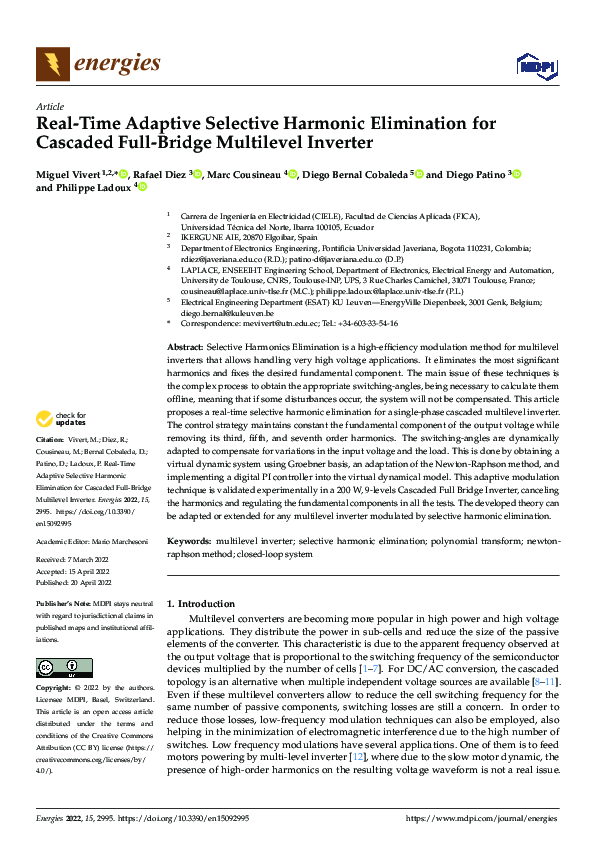 (PDF) Real-Time Adaptive Selective Harmonic Elimination for Cascaded Full-Bridge Multilevel Inverter