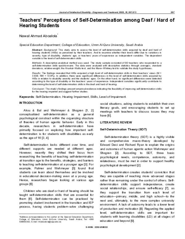(PDF) Teachers' Perceptions of Self-Determination among Deaf / Hard of ...