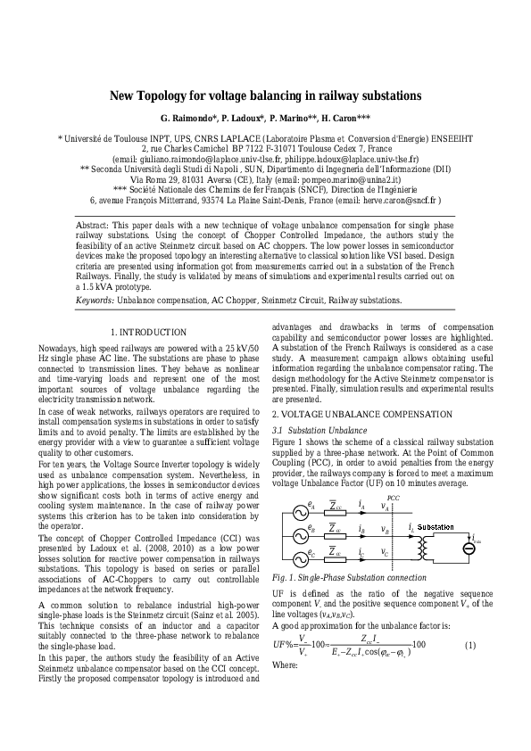 (PDF) New Topology for voltage balancing in railway substations