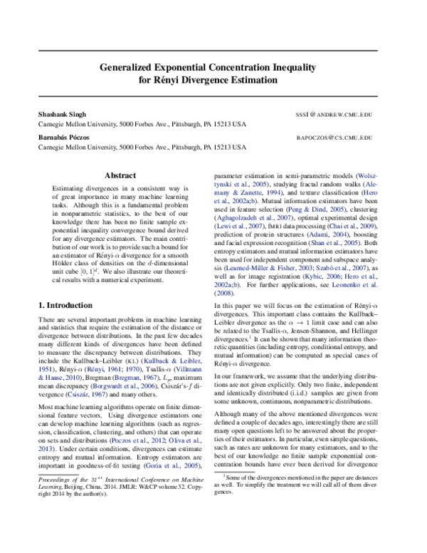 Pdf Generalized Exponential Concentration Inequality For Renyi Divergence Estimation