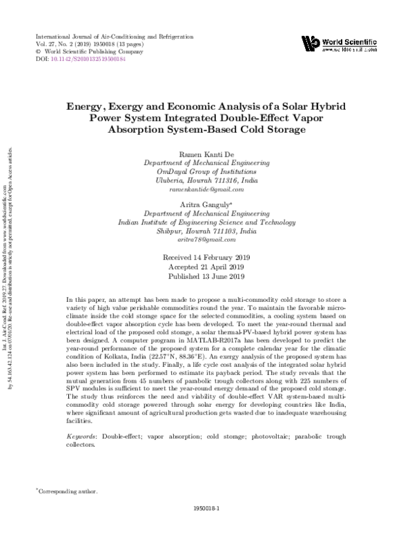 Pdf Energy Exergy And Economic Analysis Of A Solar Hybrid Power