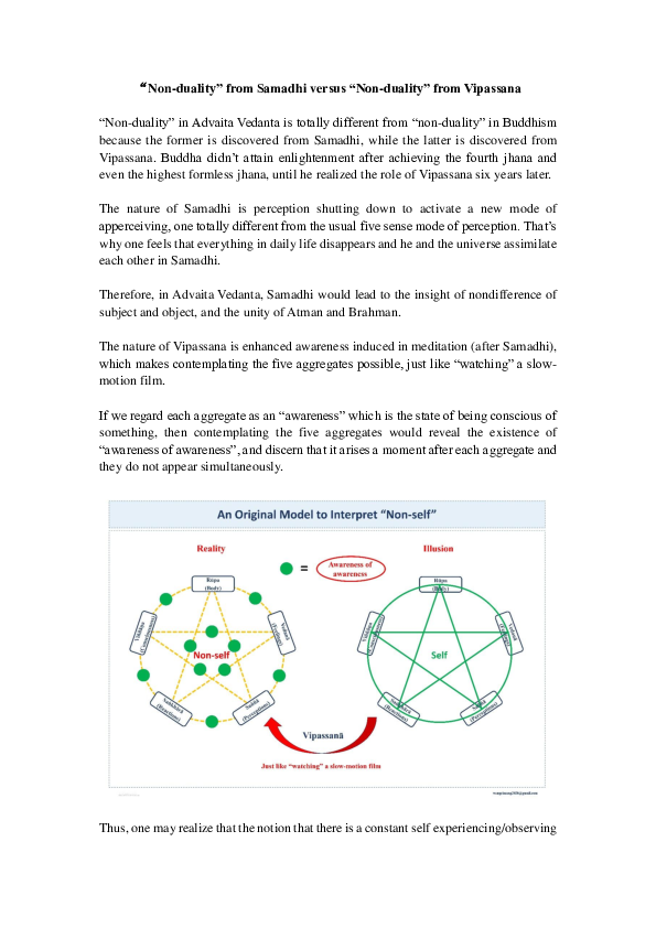 (PDF) “Non-duality” from Samadhi versus “Non-duality” from Vipassana