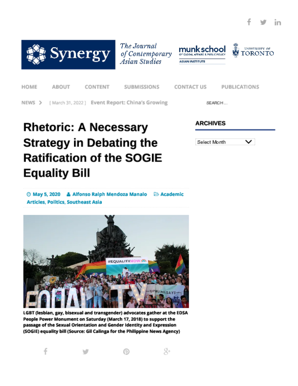 (PDF) Rhetoric: A Necessary Strategy in Debating the Ratification of the SOGIE Equality Bill (in ...