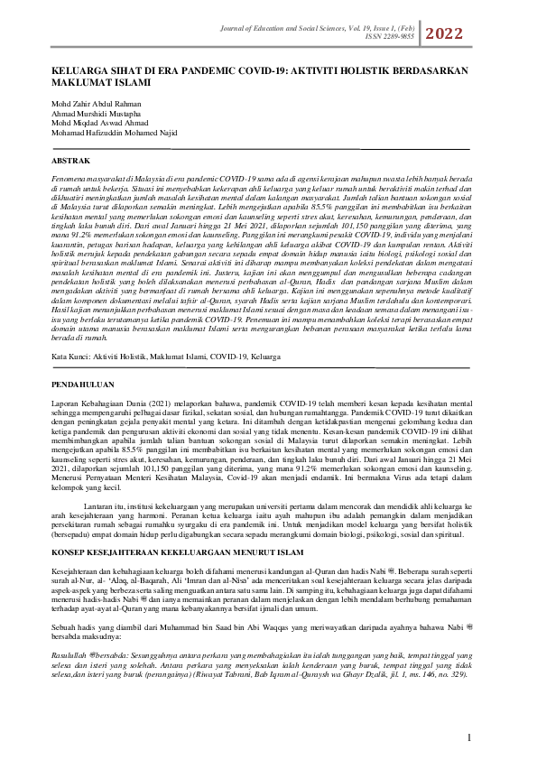 (PDF) KELUARGA SIHAT DI ERA PANDEMIC COVID 19 AKTIVITI HOLISTIK ...