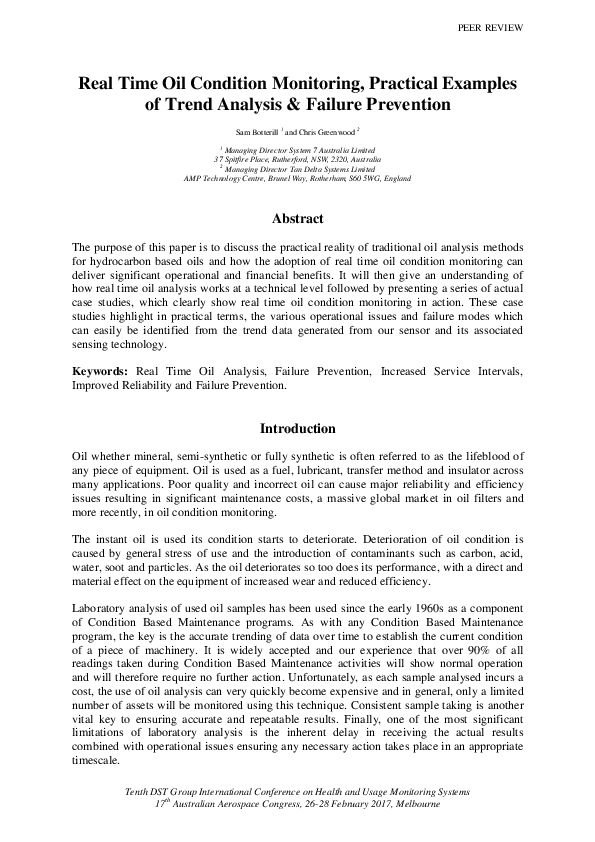 (PDF) Real time oil condition monitoring, practical examples of trend ...