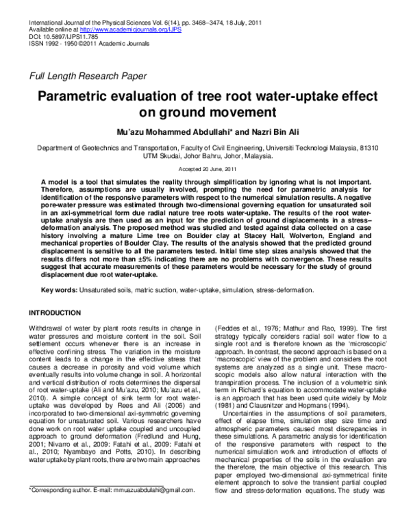 (PDF) Parametric evaluation of tree root water-uptake effect on ground movement