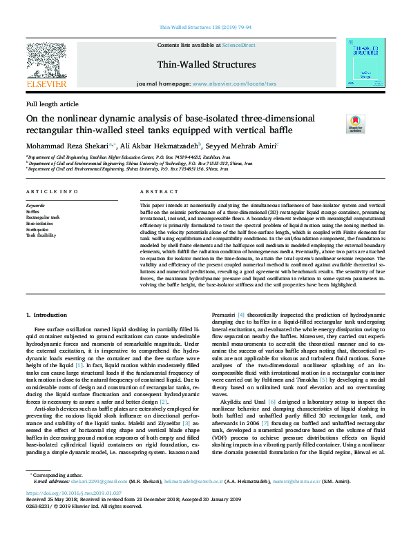 Pdf On The Nonlinear Dynamic Analysis Of Base Isolated Three