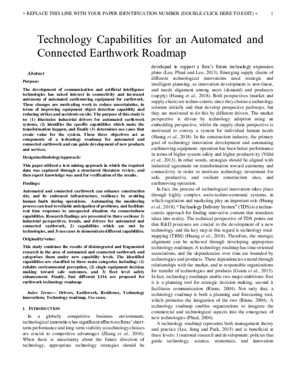 (PDF) Technology capabilities for an automated and connected earthwork roadmap