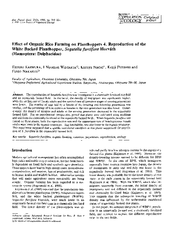 (PDF) Effect of organic rice farming on planthoppers 4. Reproduction of ...