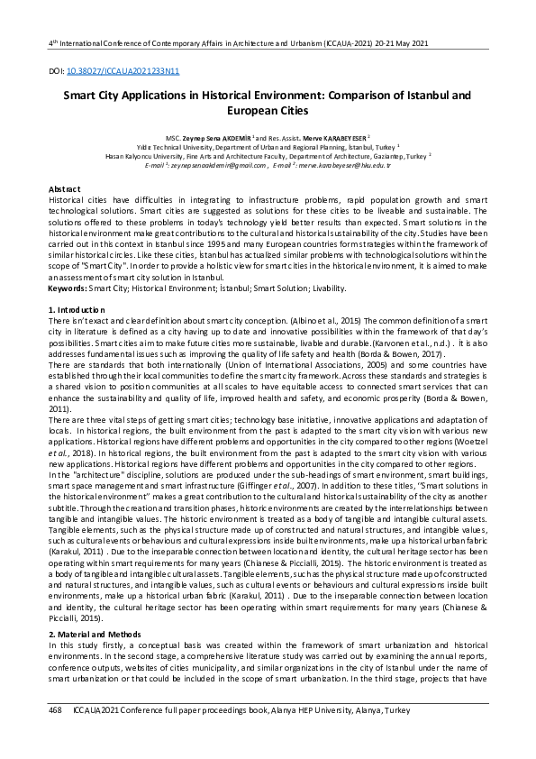 (PDF) Smart City Applications in Historical Environment: Comparison of ...