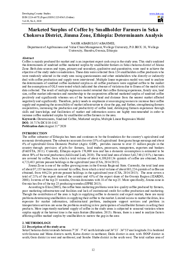 (PDF) Marketed Surplus of Coffee by Smallholder Farmers in Seka Chokorsa District, Jimma Zone ...
