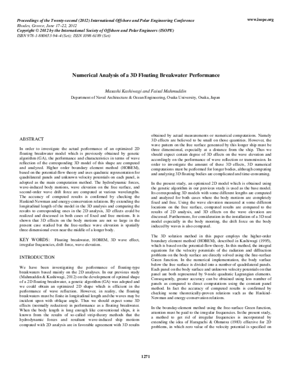 Pdf Numerical Analysis Of A 3d Floating Breakwater Performance