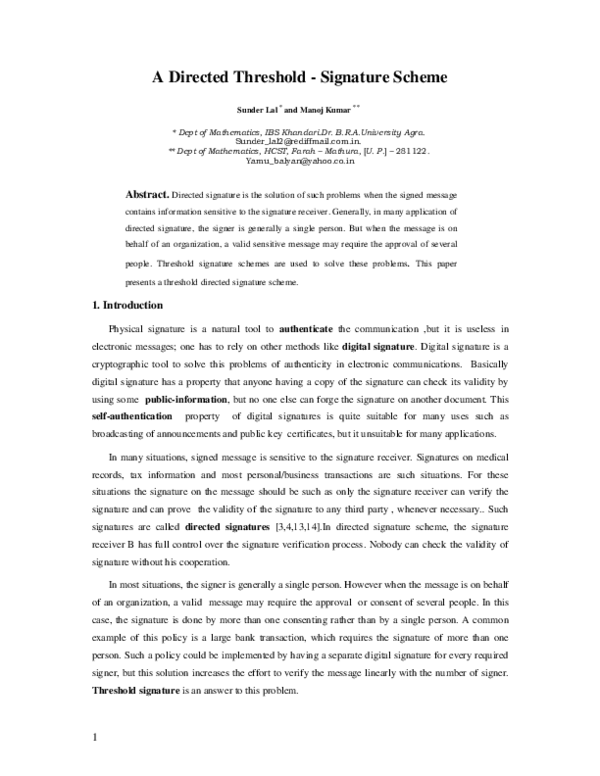 (PDF) A Directed Threshold Signature Scheme