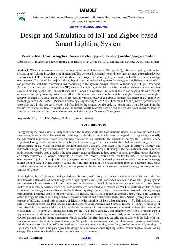 (PDF) Design and Simulation of IoT and Zigbee based Smart Lighting System