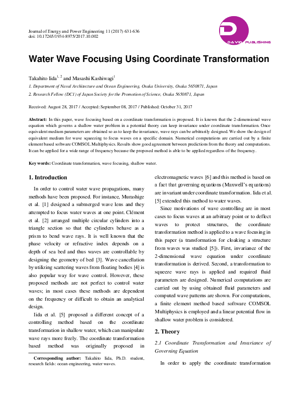 (PDF) Water Wave Focusing Using Coordinate Transformation