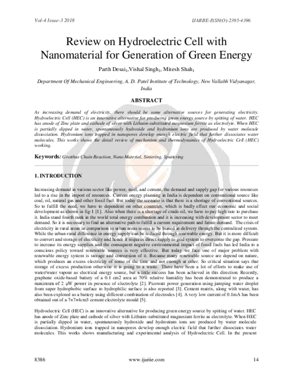 (PDF) Review on Hydroelectric Cell with Nanomaterial for Generation of ...