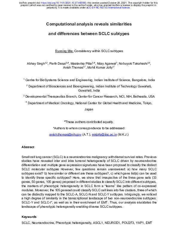 (PDF) Computational analysis reveals similarities and differences between SCLC subtypes