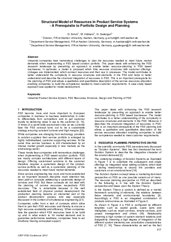 (PDF) Structural Model of Resources in Product Service Systems - A Prerequisite to Portfolio ...