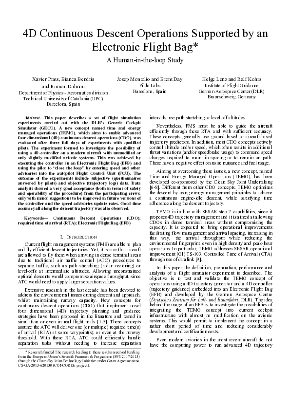 (PDF) 4D Continuous Descent Operations via Electronic Flight Bag