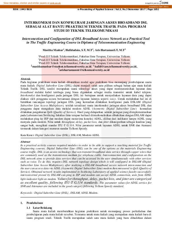 Pdf Interkoneksi Dan Konfigurasi Jaringan Akses Broadband Dsl Sebagai
