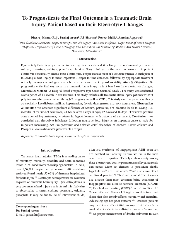 (PDF) To Prognosticate the Final Outcome in a Traumatic Brain Injury ...