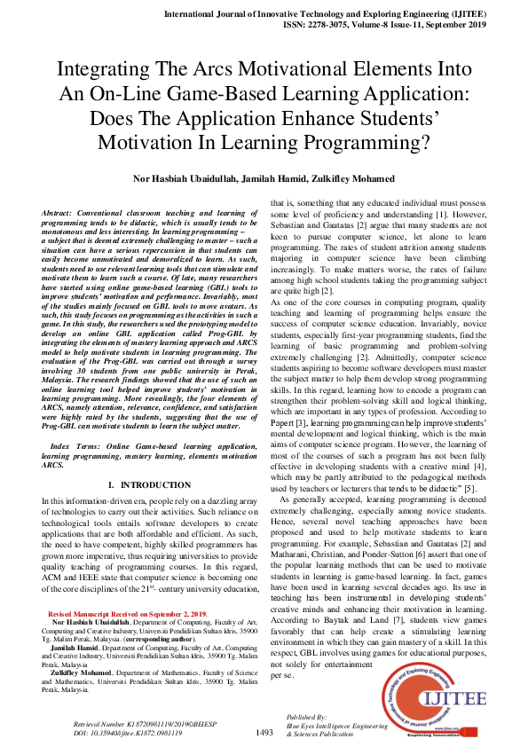 (PDF) Integrating The Arcs Motivational Elements Into An On-Line Game-Based Learning Application ...