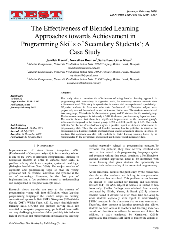 (PDF) The Effectiveness of Blended Learning Approaches towards Achievement in Programming Skills ...