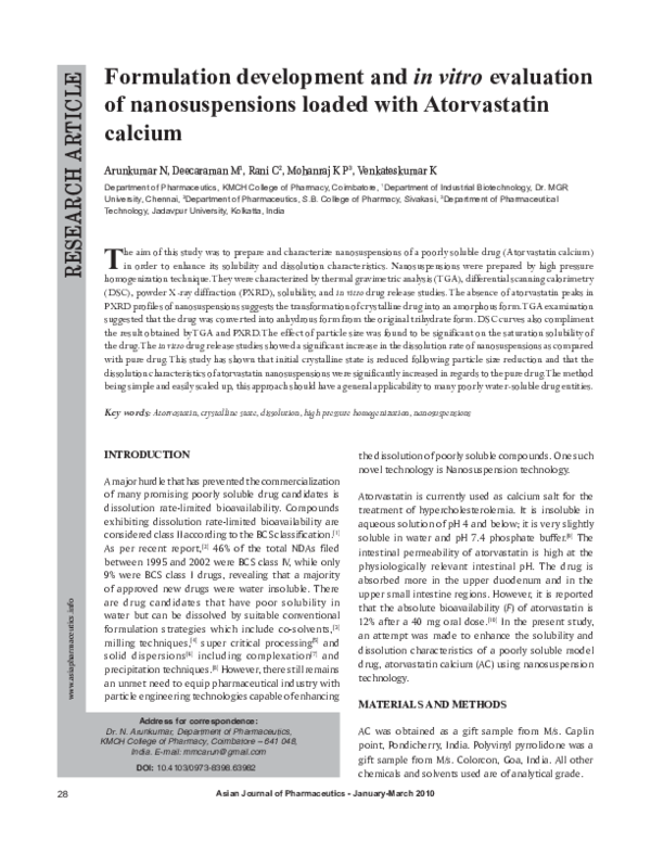 (PDF) Formulation development and in vitro evaluation of nanosuspensions loaded with ...