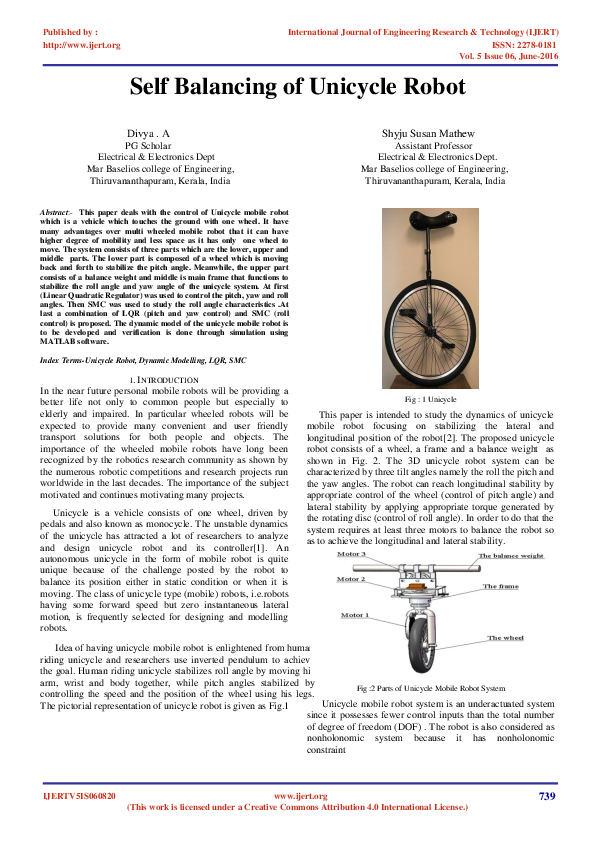 (PDF) Self Balancing of Unicycle Robot