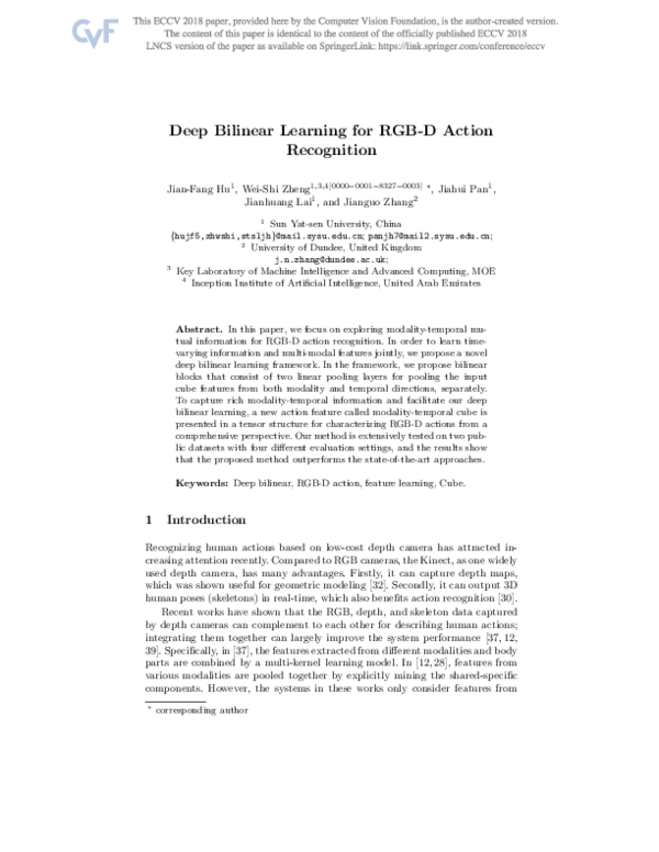 Pdf Deep Bilinear Learning For Rgb D Action Recognition