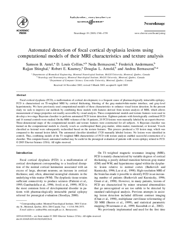 (PDF) Automated detection of focal cortical dysplasia lesions using computational models of ...