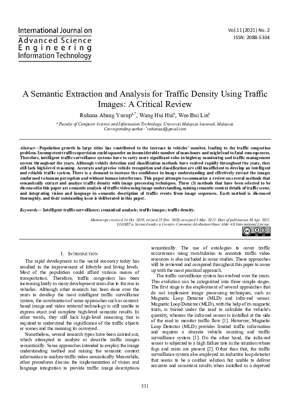 Pdf A Semantic Extraction And Analysis For Traffic Density Using Traffic Images A Critical