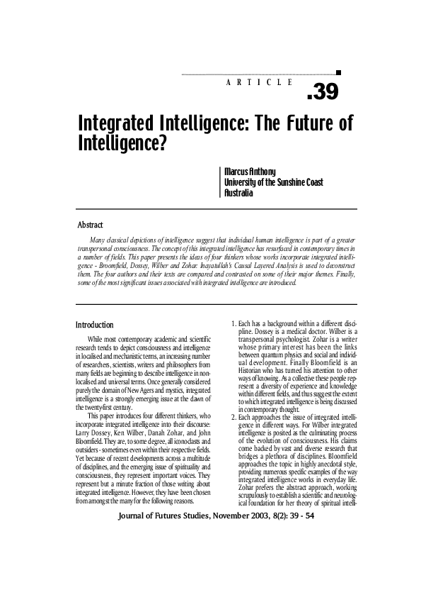 (PDF) Integrated intelligence: The future of intelligence