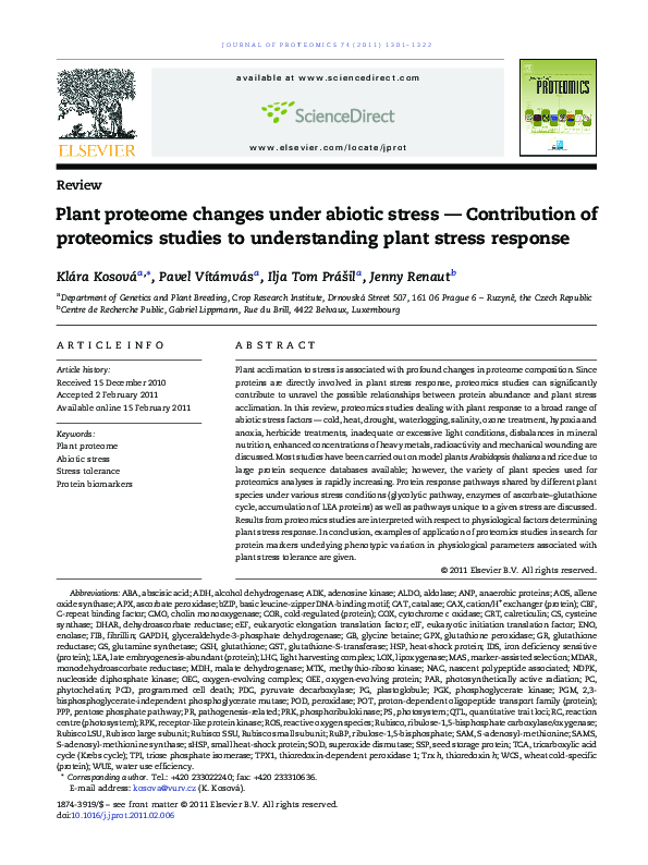 (PDF) Plant proteome changes under abiotic stress — Contribution of proteomics studies to ...