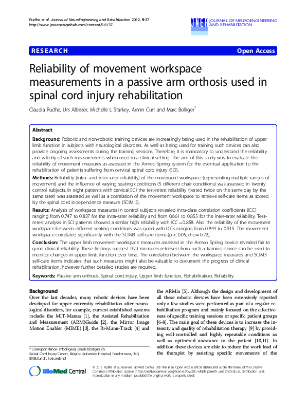 (PDF) Reliability of movement workspace measurements in a passive arm ...