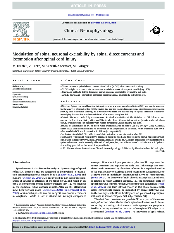 (PDF) Modulation of spinal neuronal excitability by spinal direct ...