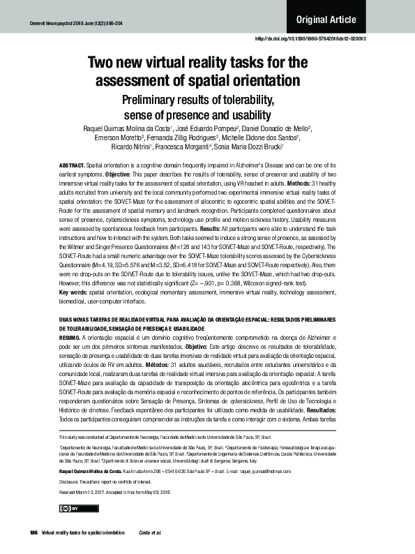 (PDF) Two new virtual reality tasks for the assessment of spatial orientation Preliminary ...