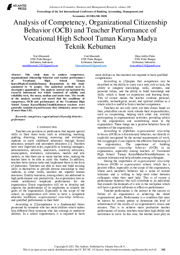 (PDF) Analysis of Competency, Organizational Citizenship Behavior (OCB ...