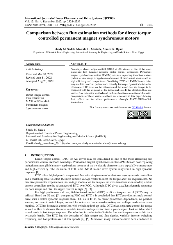 Pdf Comparison Between Flux Estimation Methods For Direct Torque 0497
