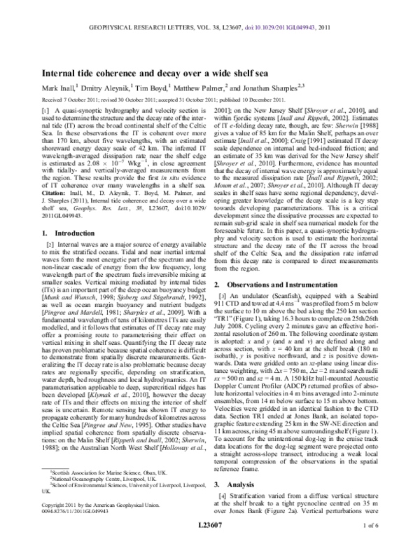 (PDF) Internal tide coherence and decay over a wide shelf sea