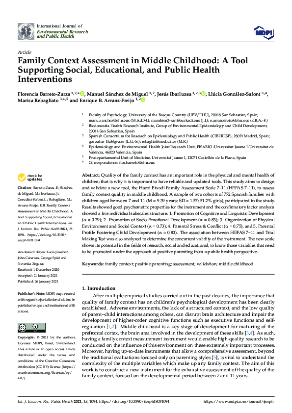 (PDF) Family Context Assessment in Middle Childhood: A Tool Supporting ...