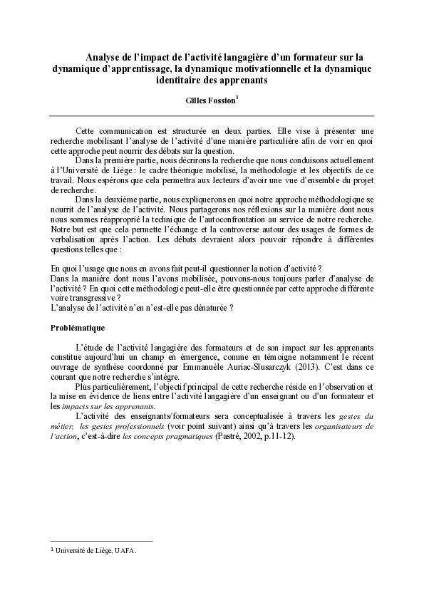 (PDF) Analyse de l’impact de l’activité langagière d’un formateur sur ...