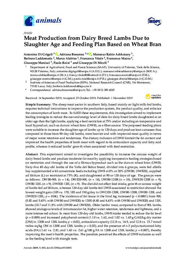 (PDF) Meat Production from Dairy Breed Lambs Due to Slaughter Age and ...