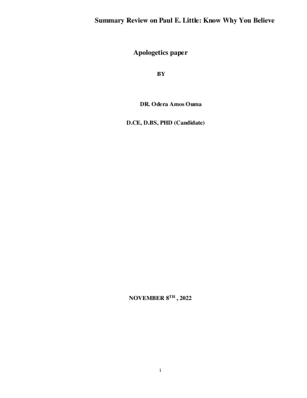 (PDF) Summary Review on Paul E. Little: Know Why You Believe ...